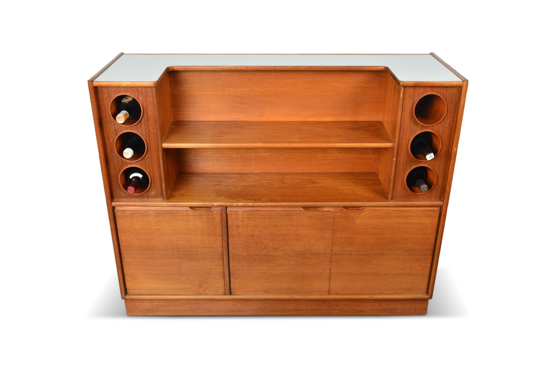 FREESTANDING TEAK COCKTAIL BAR WITH WHITE LAMINATE TOP