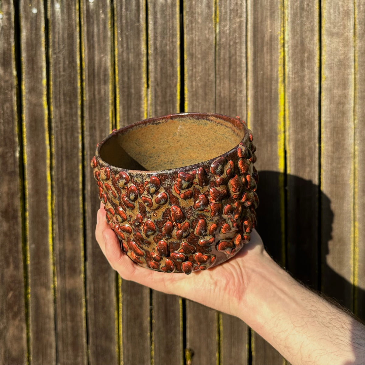 GOOPY AMOEBA SHINY GLAZED BROWN AND RUST PLANTER