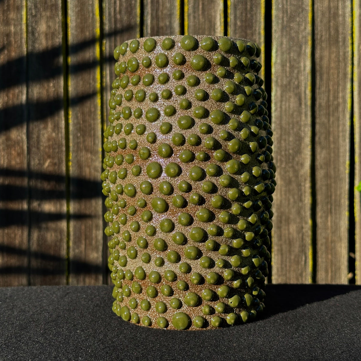 BROWN CLAY AMOEBA MATTE GLAZED VASE WITH SHINY JADE DOTS