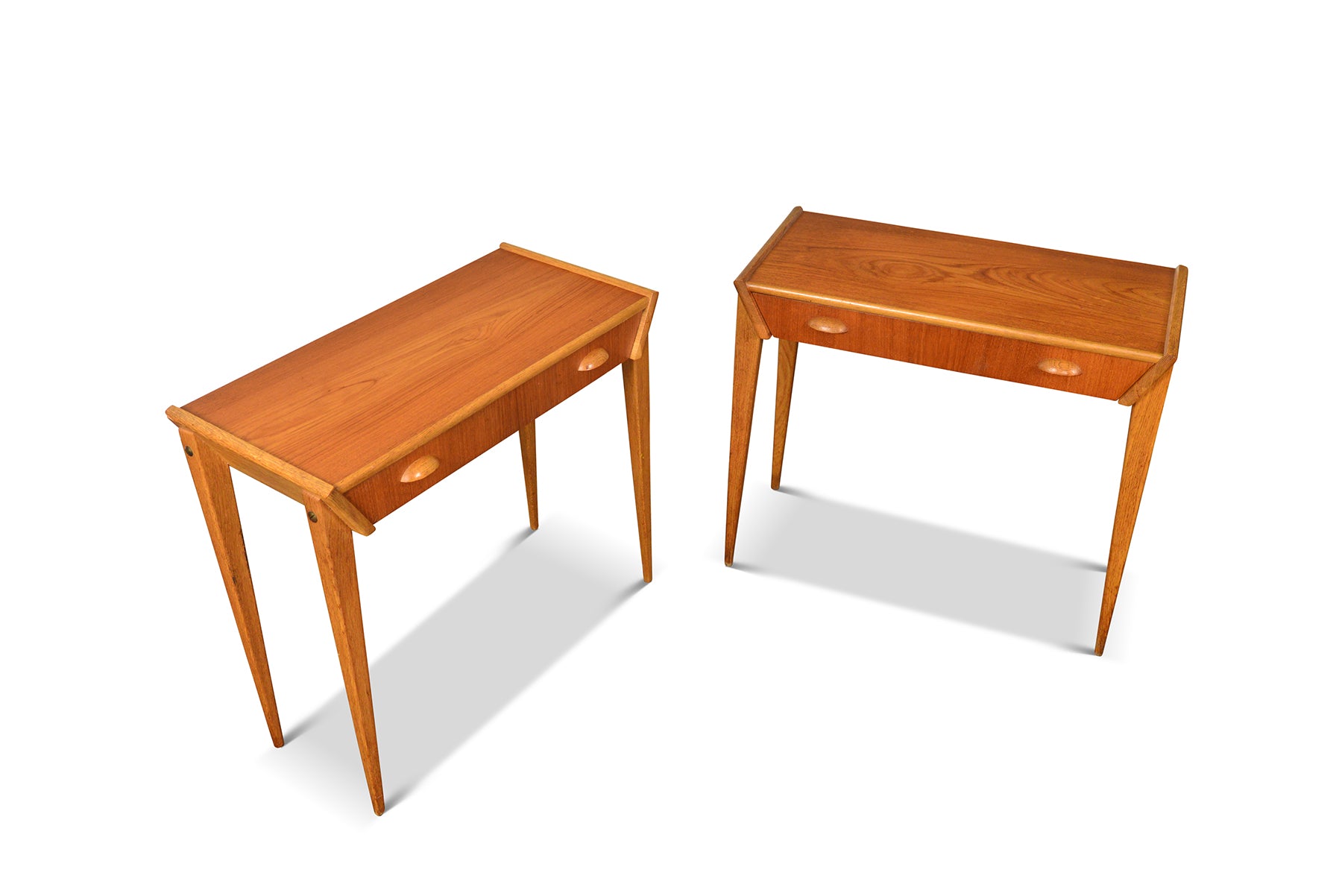 PAIR OF ATOMIC TEAK + OAK SWEDISH MODERN NIGHTSTANDS