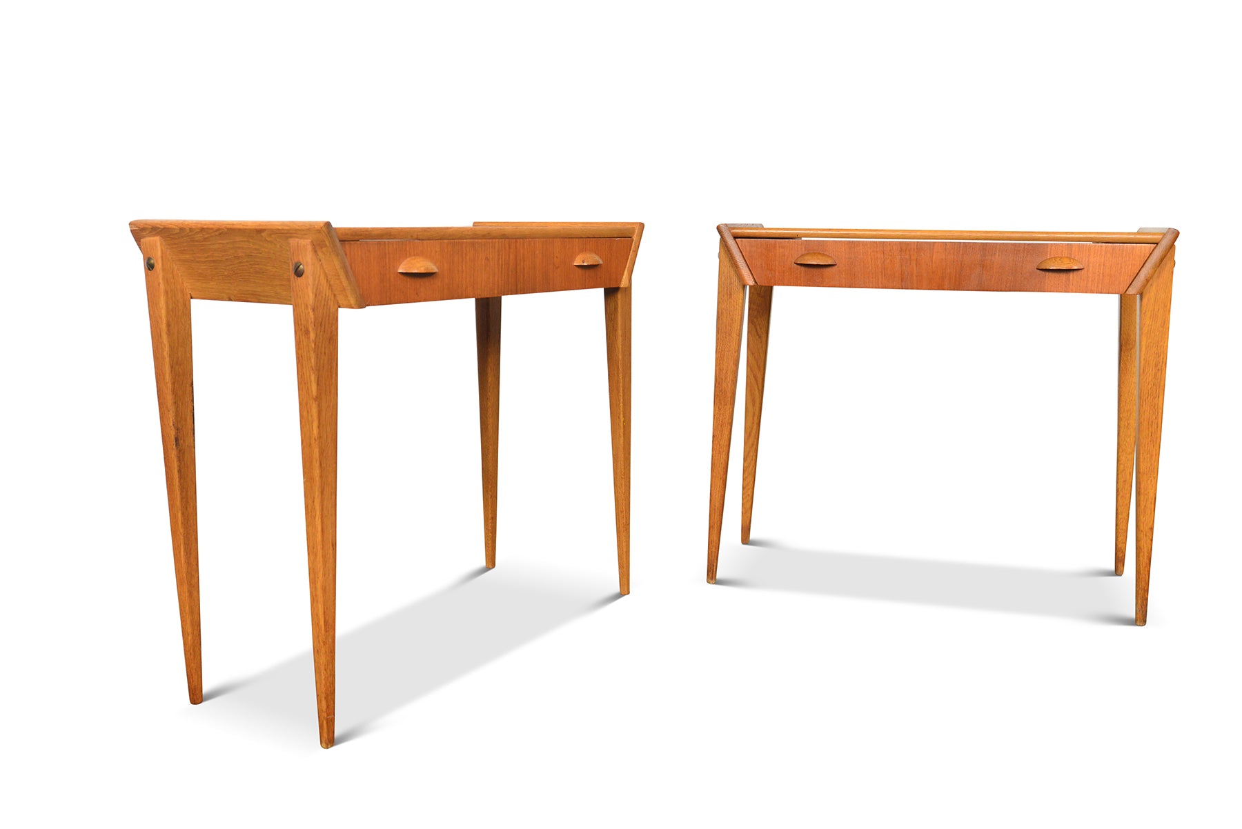 PAIR OF ATOMIC TEAK + OAK SWEDISH MODERN NIGHTSTANDS
